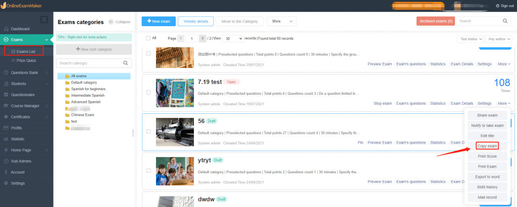 How to copy test papers to create a new exam? - OnlineExamMaker Blog