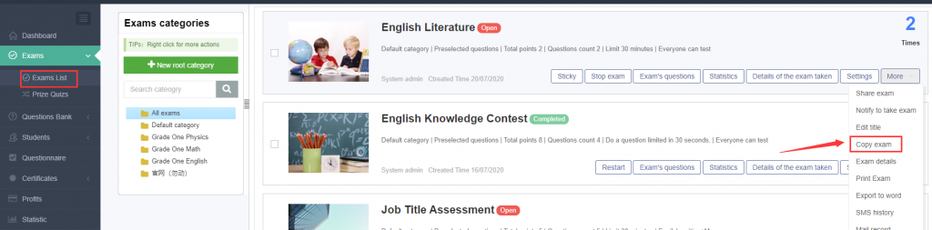 How to copy test papers to create a new exam? – Online Exam Maker